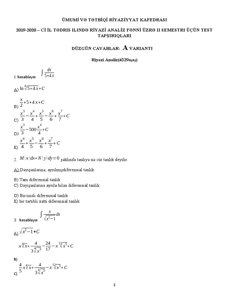 Riyazi Analiz - 2 | PDF