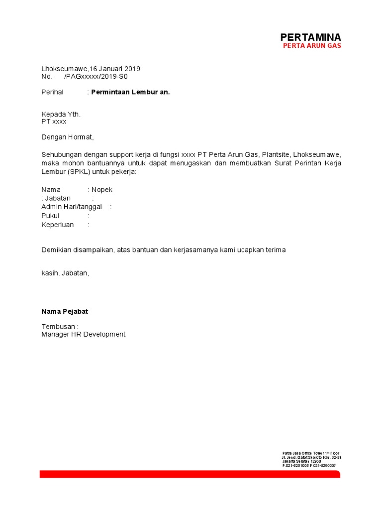 Surat Permintaan Lembur Contoh | PDF