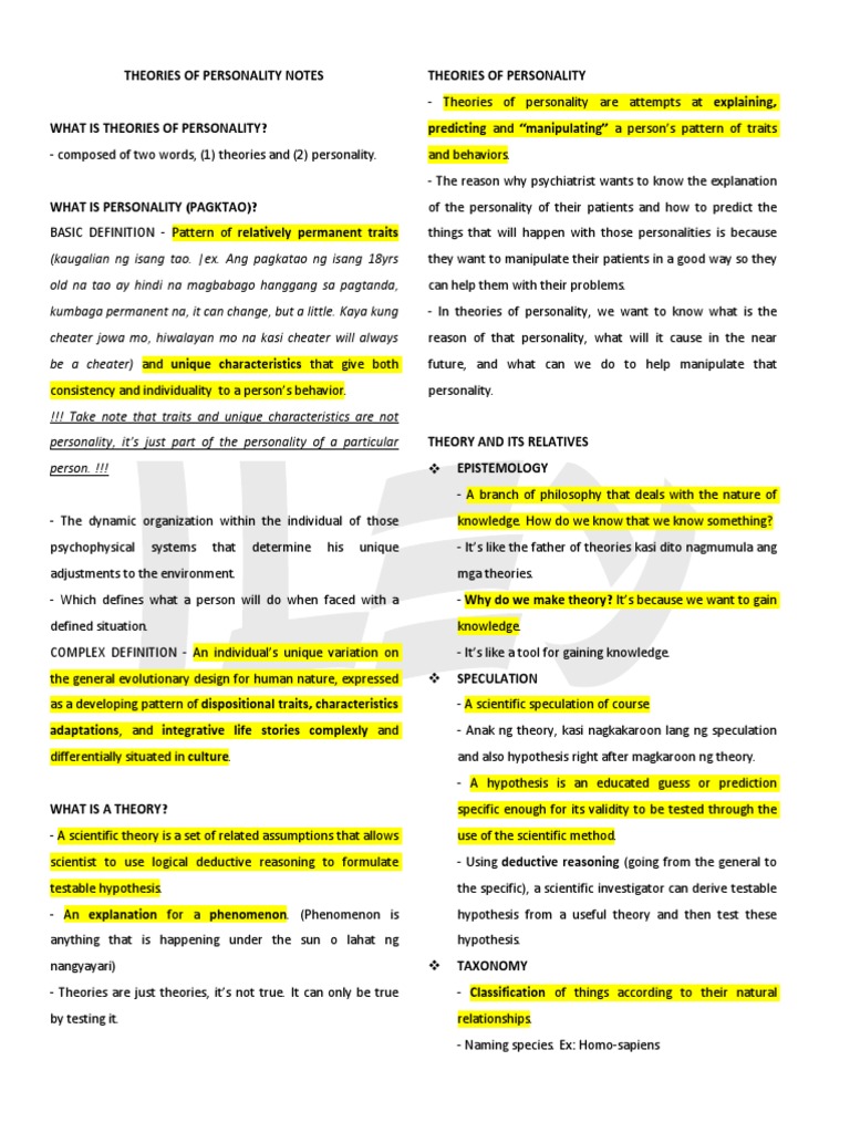 Theories of Personality Notes | PDF | Id | Oedipus Complex