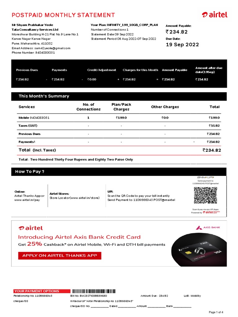 Mobile Bill Breakdown: Analyzing Charges, Taxes, and Payment Details ...