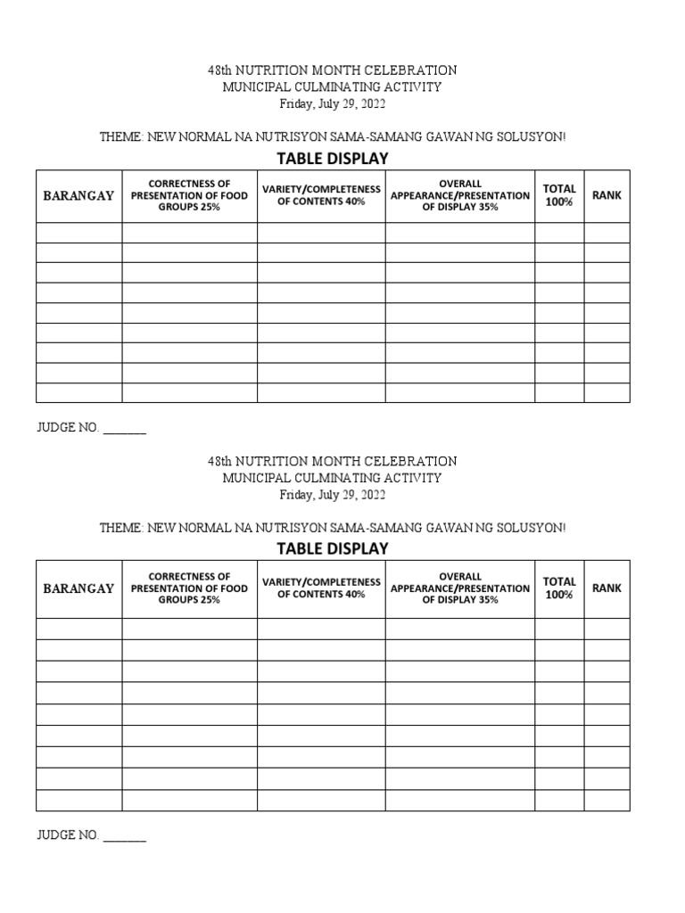 Criteria For Judging TABLE DISPLAY | PDF