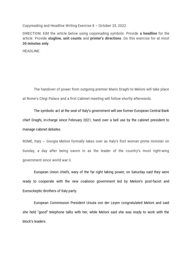 Copyreading and Headline Writing Exercise 8 | PDF | Exchange Rate ...