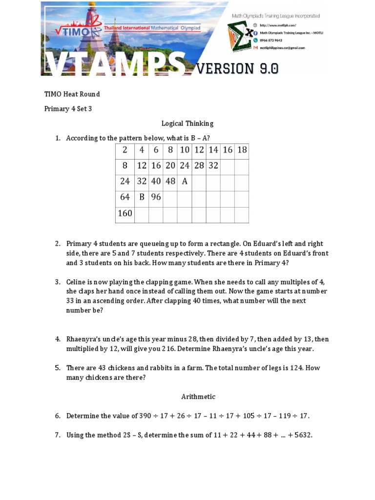 VTAMPS 9.0 Primary 4 Set 3 | PDF | Area | Triangle