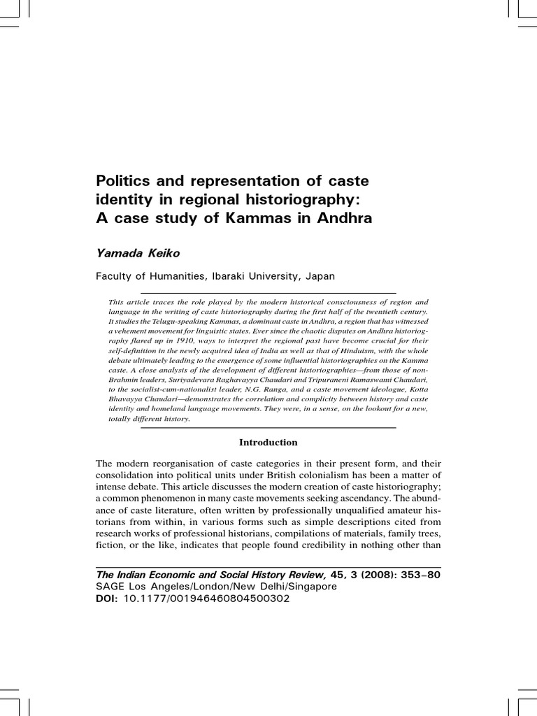 Representing Caste Identity Through Regional Historiography: A Case ...