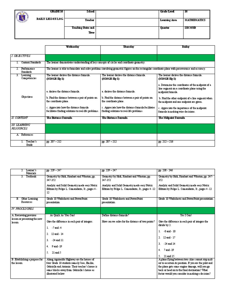 Grade 10 | PDF | Distance | Geometry