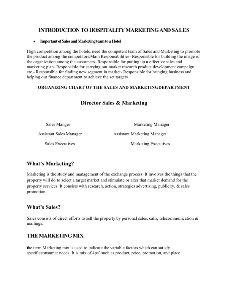 Introduction To Hospitality Marketing and Sales | PDF | Sales | Market ...