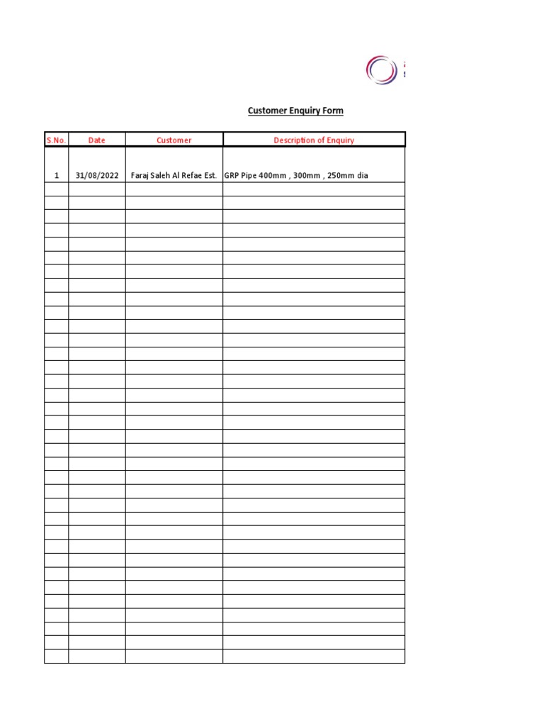 1 Enquiry Sheet1 | PDF