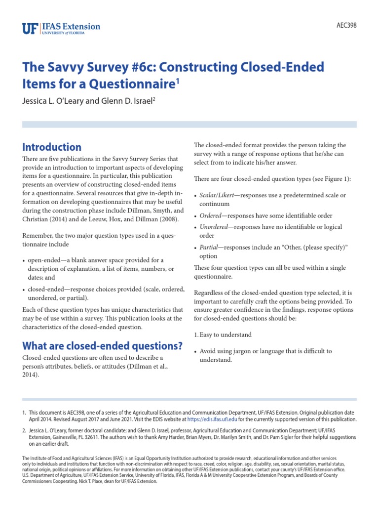 Constructing Closed-Ended Questionnaire Items | PDF | Questionnaire ...