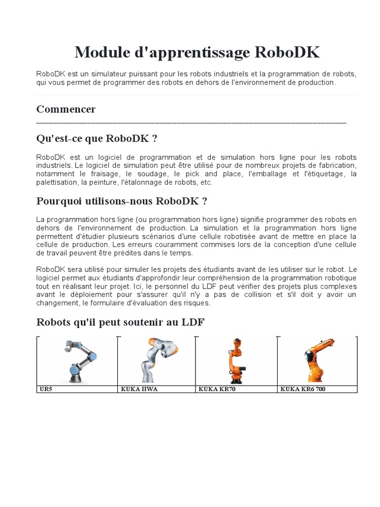 Introduction à RoboDK pour la robotique | PDF | Programme informatique | Programmation