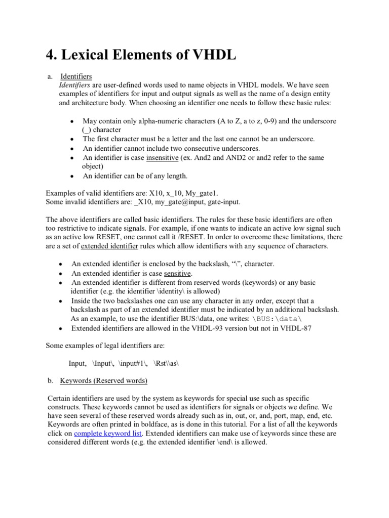 VHDL Lexical Elements | PDF | Identifier | Reserved Word