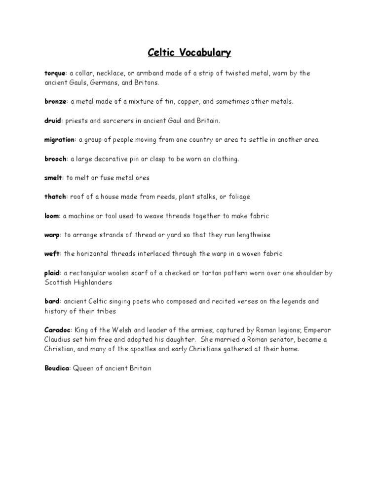 Celtic Vocabulary | PDF