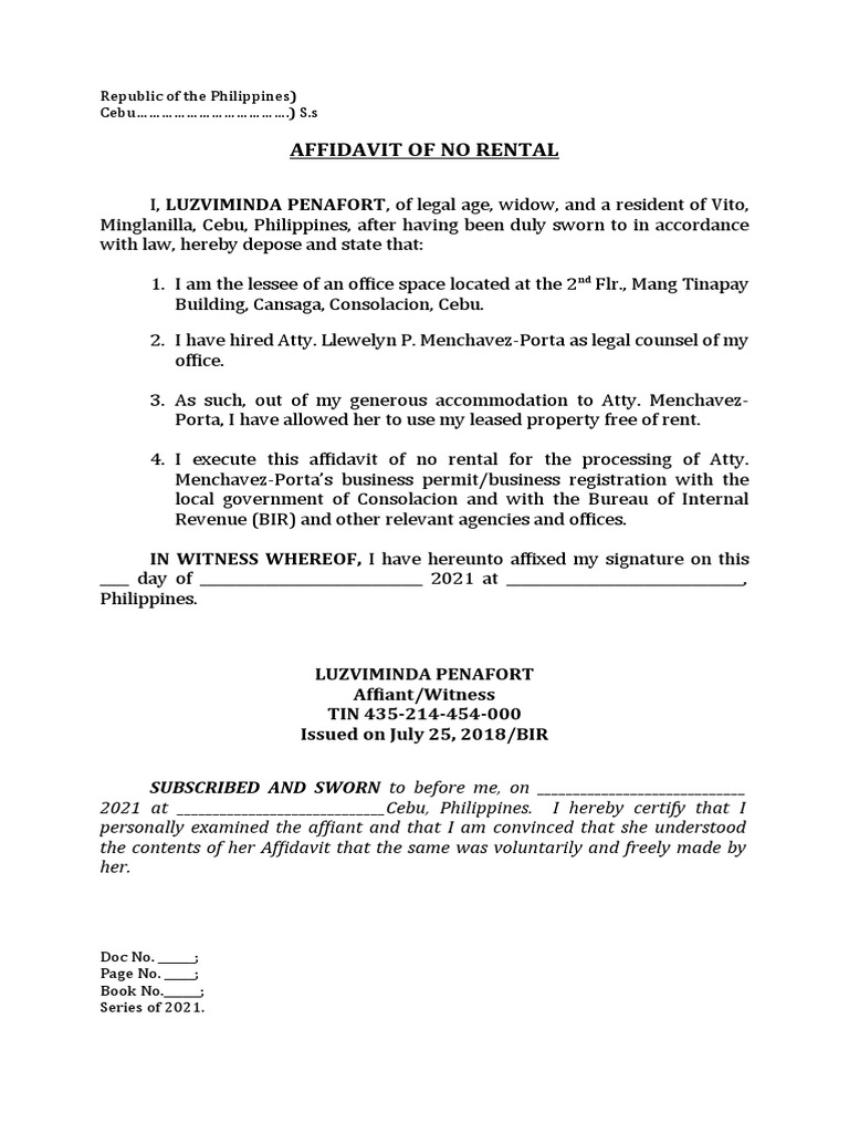 Affidavit of No Rental | PDF