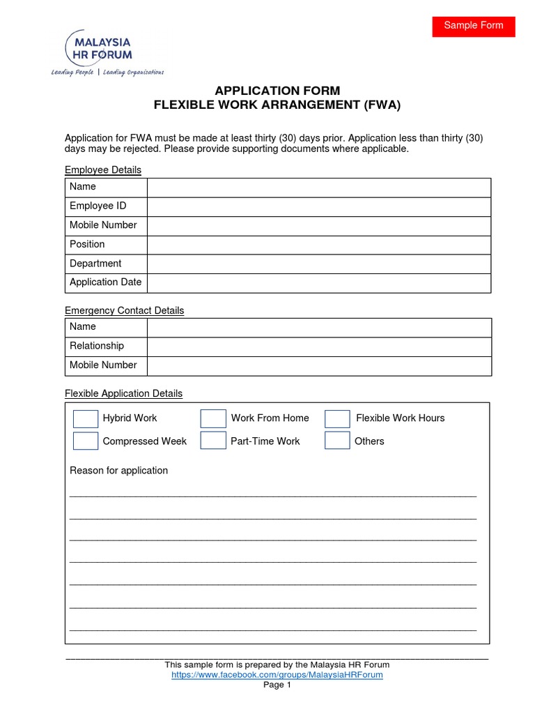 Flexible Work Application Form (Sample) | PDF | Justice | Crime & Violence