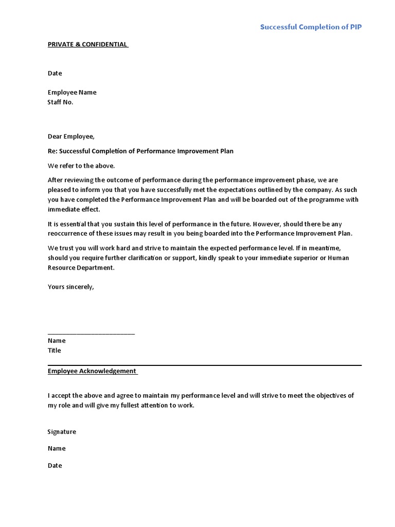 PIP - Successful Completion Letter (Revised) | PDF
