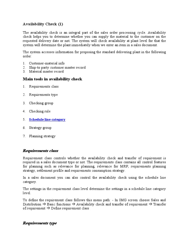Availability Check | PDF | Sales | System
