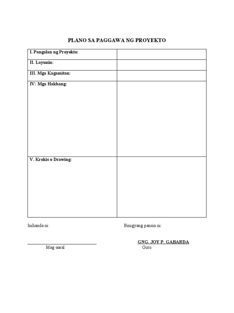 Plano Sa Paggawa NG Proyekto | PDF
