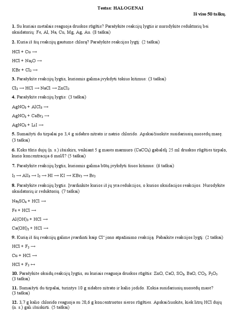 Testas HALOGENAI | PDF