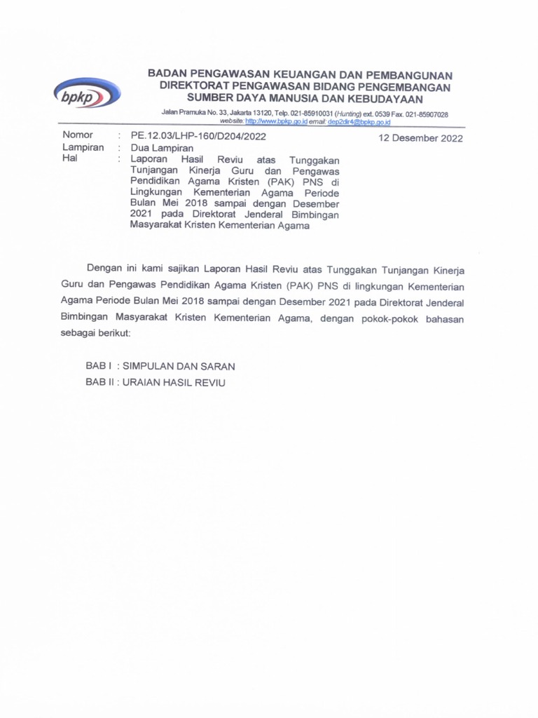 LHP-160 Reviu Tukin Bimas Kristen | PDF