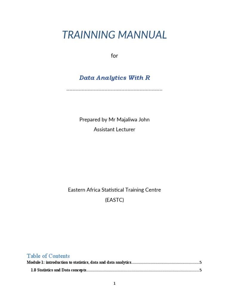 Training Manual For Data Analytics Using R | PDF | Statistics | Data ... Training Manual For Data Analytics Using R | PDF | Statistics | Data ...