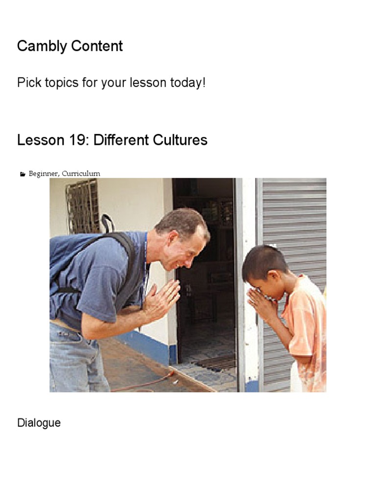 Exploring Different Cultures Lesson | PDF | Body Language | Karma