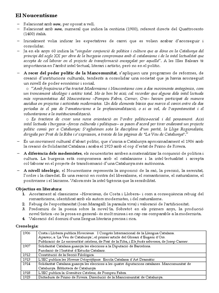 Noucentisme Esquema | PDF