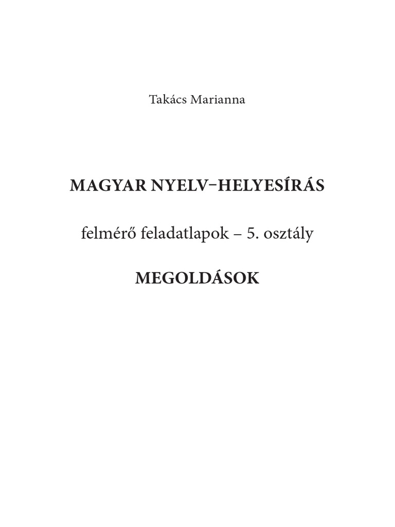 NAT - Nyelvtan 5.osztály Témazáró Megoldással | PDF