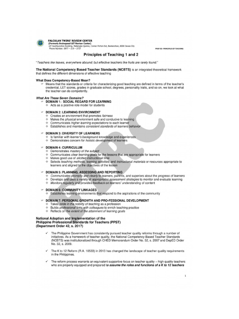Principles in Teaching 1 and 2 | PDF