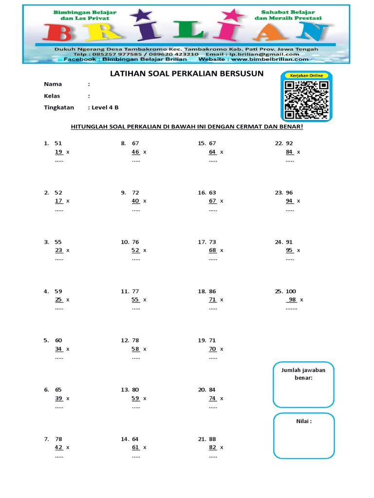 Soal Perkalian Bersusun Level 4 B | PDF