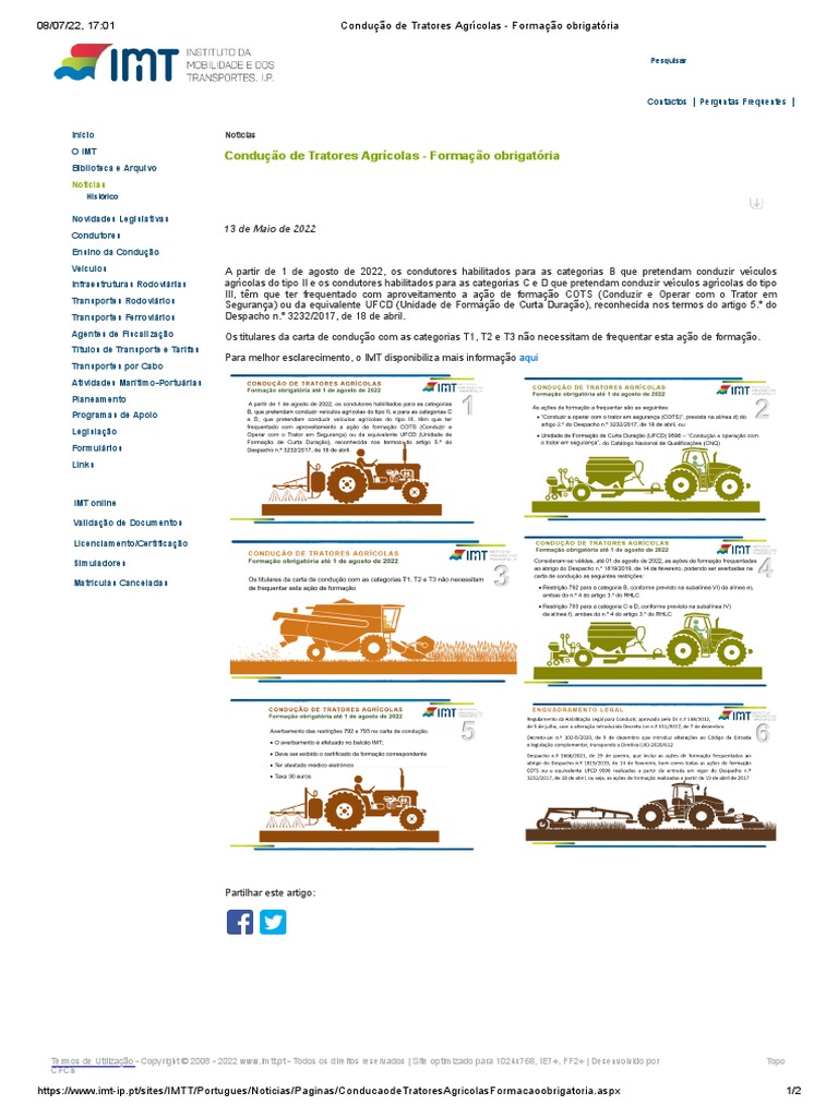 Condução de Tratores Agrícolas - Formação Obrigatória - Info IMT | PDF