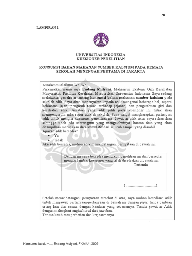 Contoh Kuesioner Kalsium % Frkuensi Makanan | PDF