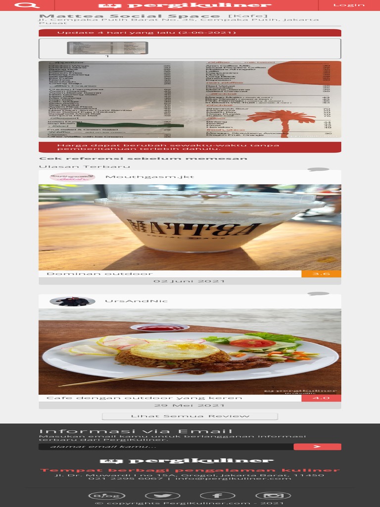 Selalu Diperbarui! Menu Mattea Social Space, Cempaka Putih | PDF