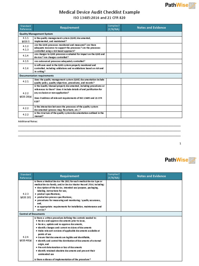 Audit Checklist Example - Medical Devices | PDF | Quality Management ...