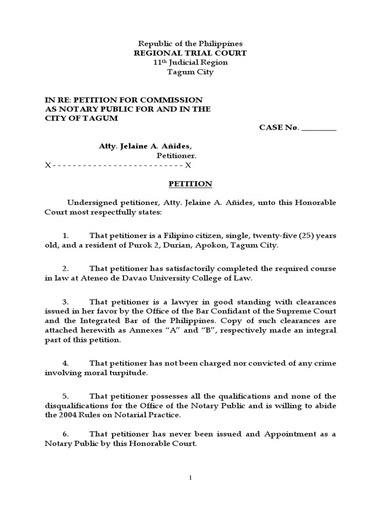 1 - Petition To Be Commissioned As Notary Public | PDF | Notary Public ...