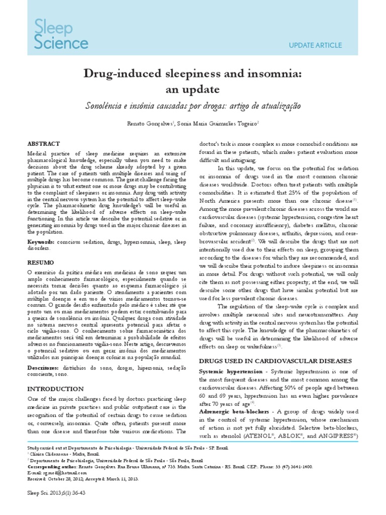 Drug-Induced Sleepiness and Insomnia: An Update: Sonolência e Insônia ...