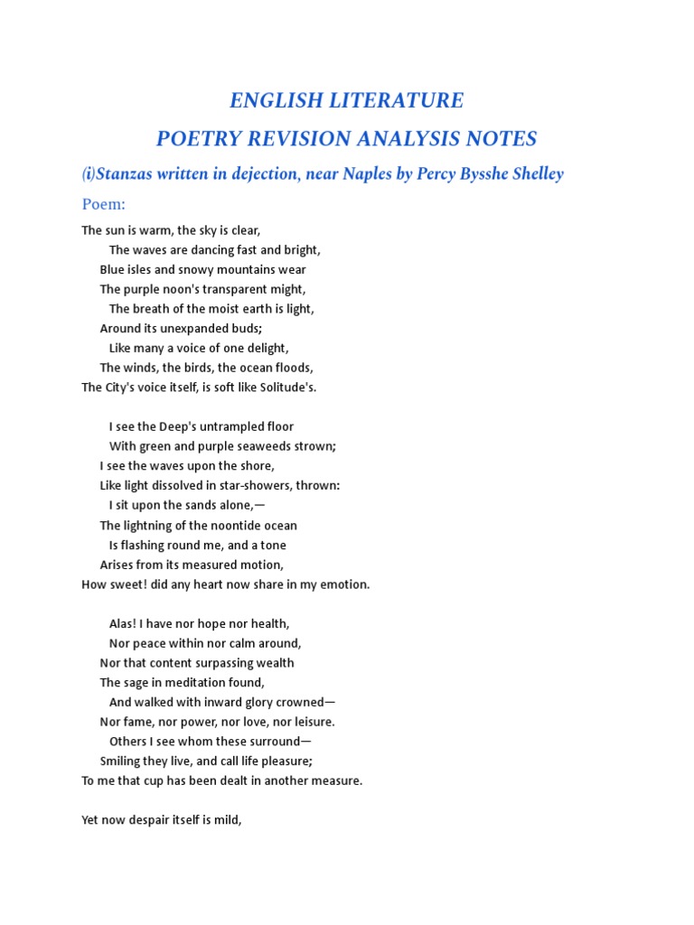 Poetry Revision Notes | PDF | Poetry | Percy Bysshe Shelley