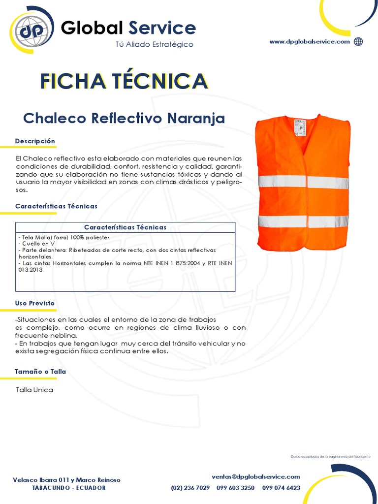 FICHA Chaleco Reflectivo Naranja | PDF