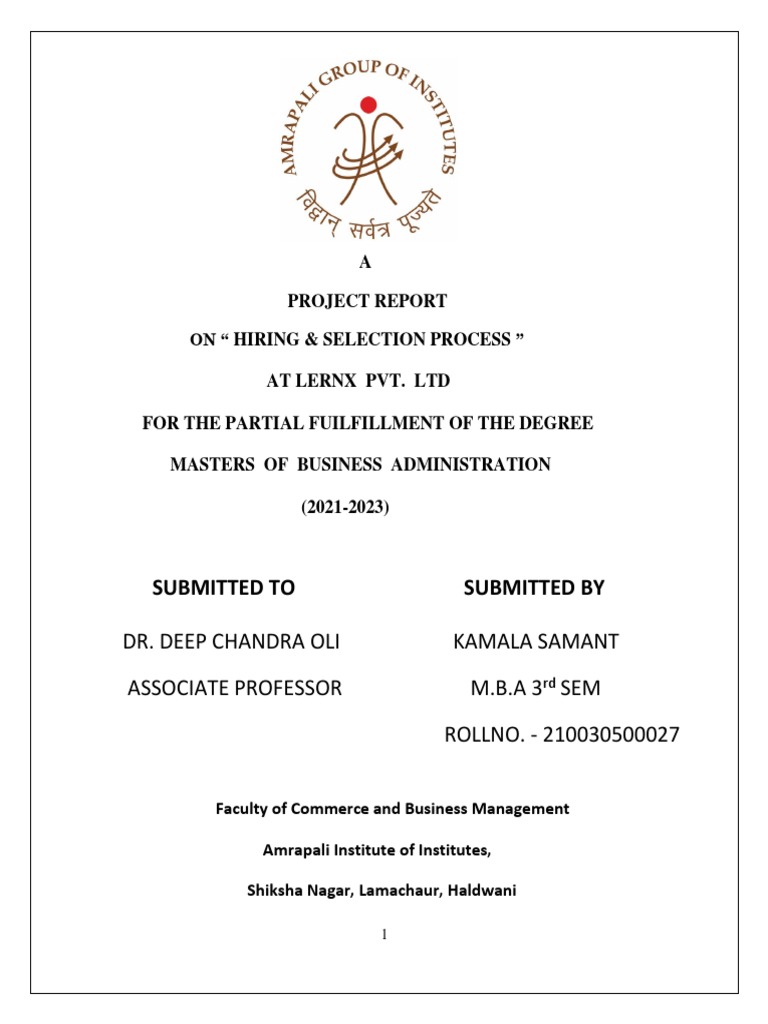 Kamala Project Final | PDF | Recruitment | Human Resources