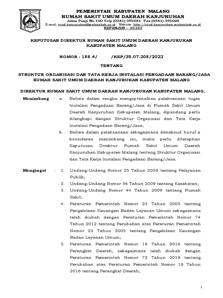 SK SOTK Instalasi Pengadaan 2022 | PDF