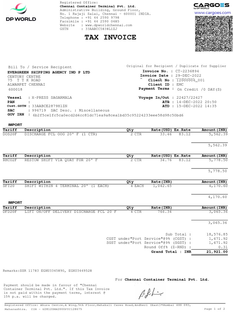 Invoice CT-2236894 | PDF | Taxation | Government