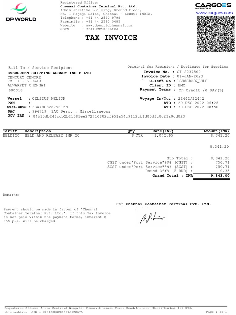 Invoice CT-2237500 | PDF | Services (Economics) | Economies