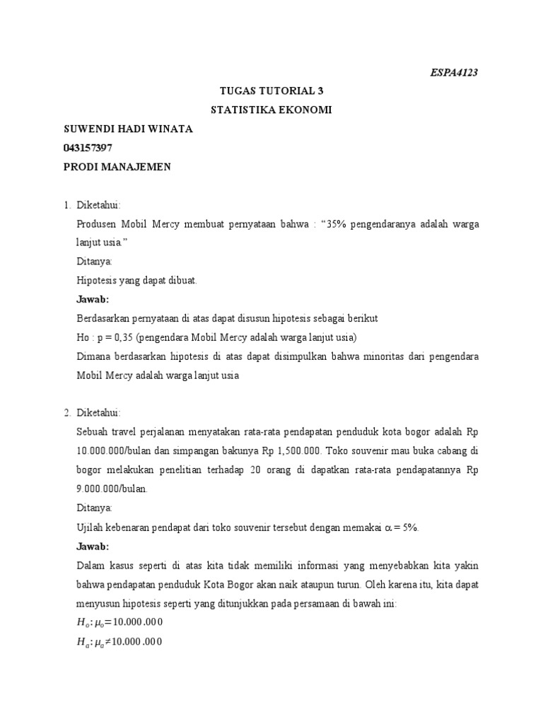 Tugas3 - Statistika Ekonomi - ESPA4123 | PDF