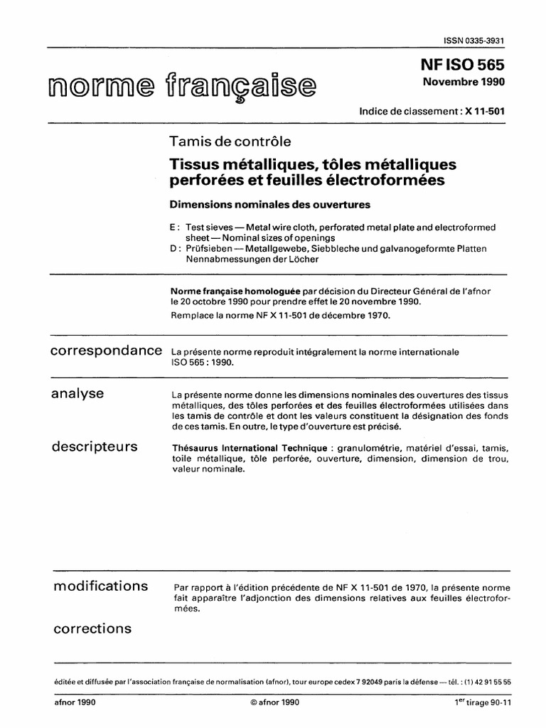 NF ISO 565 - Novembre 1990 | PDF