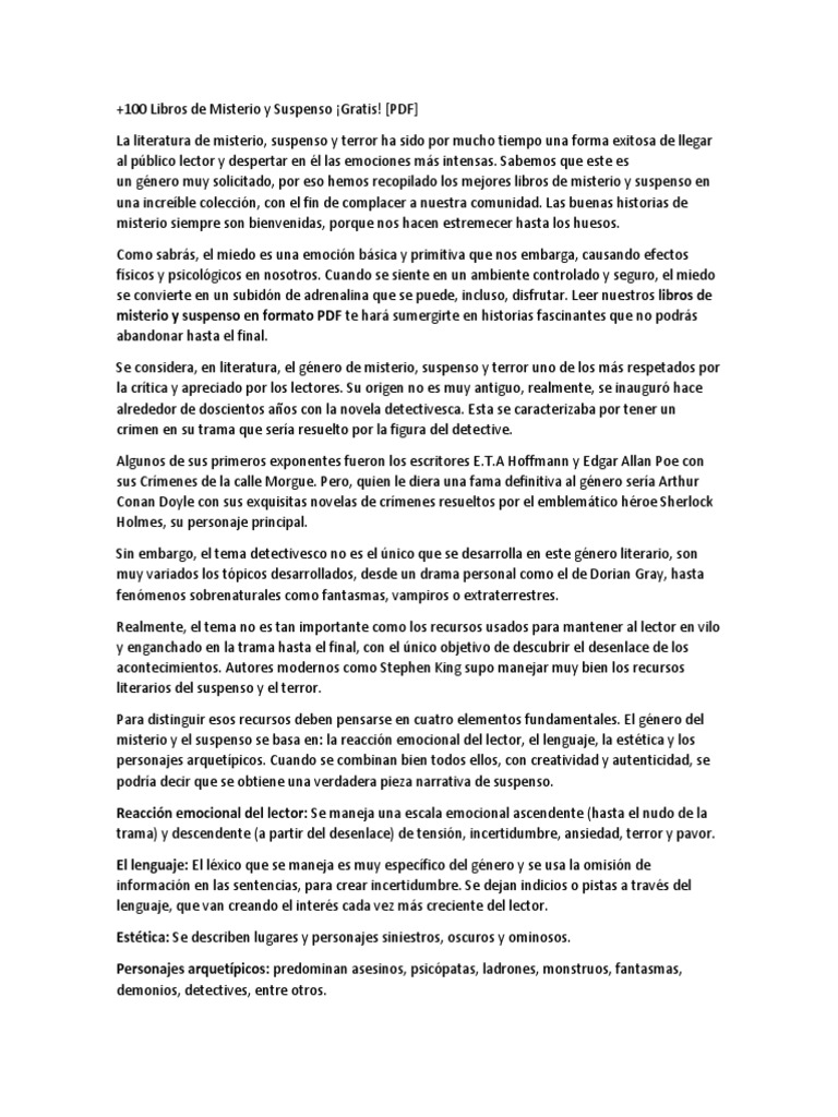 +100 Libros de Misterio y Suspenso Gratis | PDF | Suspense (Género ...