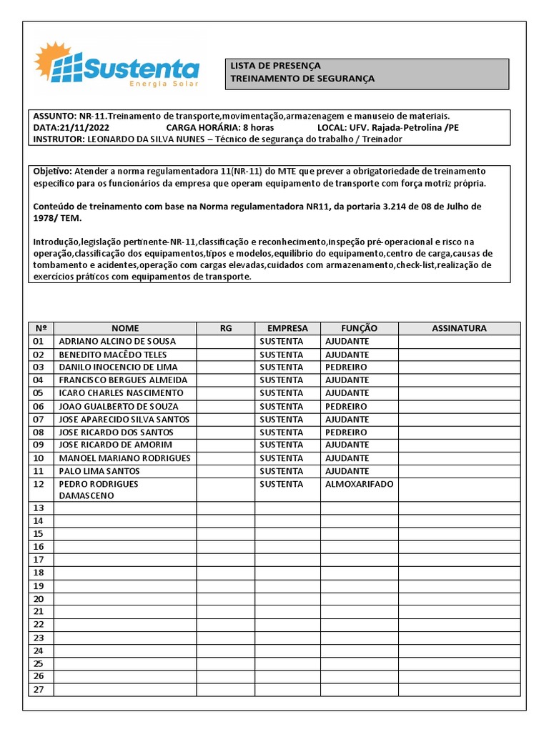 Treinamento Da NR 11 | PDF