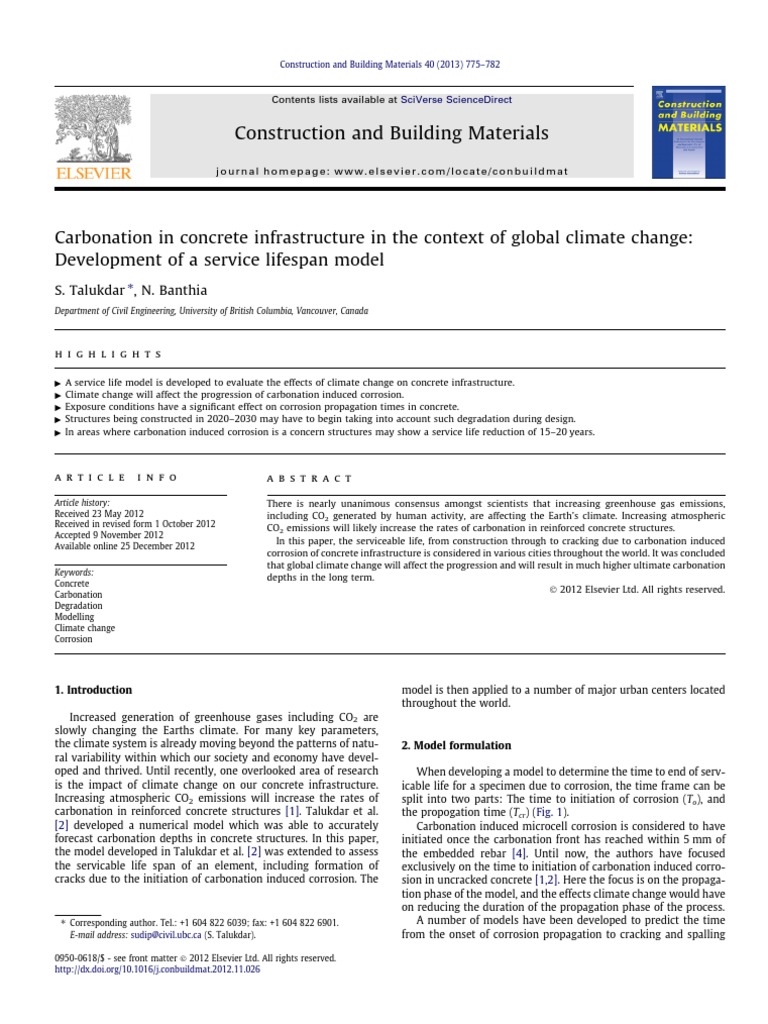 Carbonation in Concrete Infrastructure in The Context of Global Climate ...