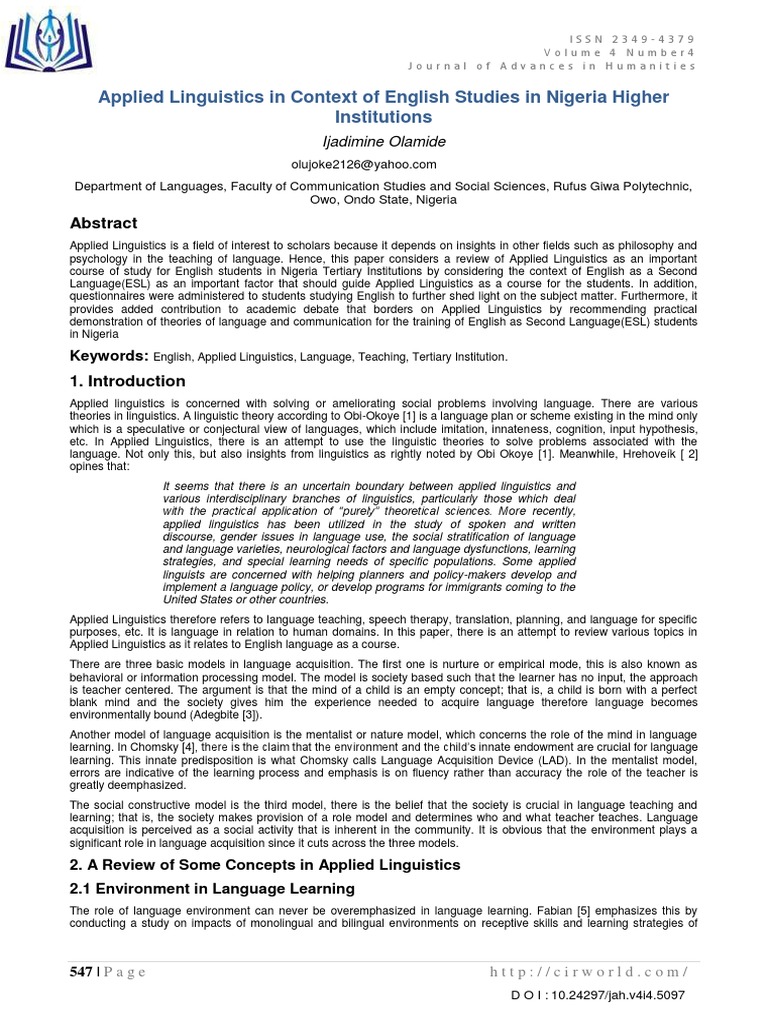 Applied Linguistics in Context of English Studies | PDF | Language Education | Teaching Method