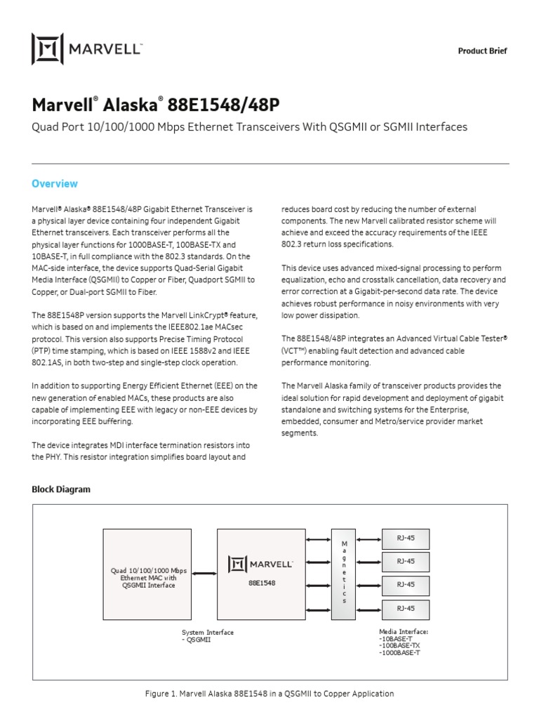 Marvell Phys Transceivers Alaska 88e1548 88e1548p Product Brief 2015 08 | PDF | Ethernet ...