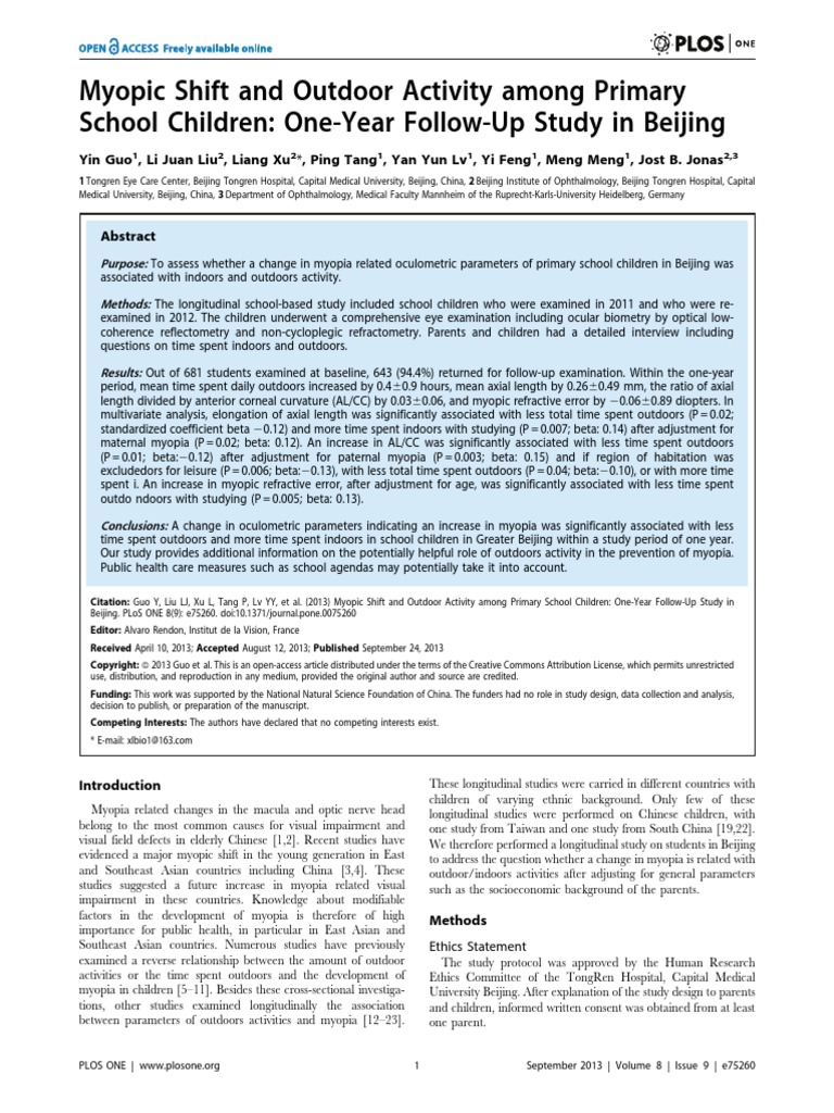 Myopic Shift and Outdoor Activity Among Primary | PDF | Myopia ...