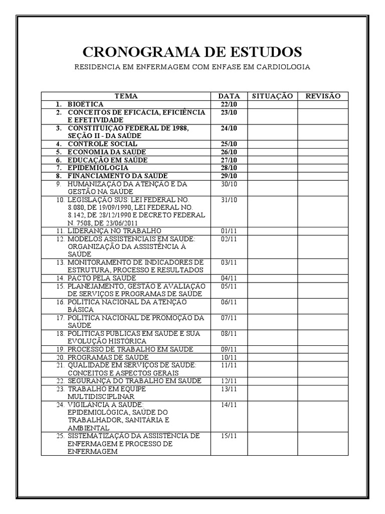 Cronograma de Estudos | PDF