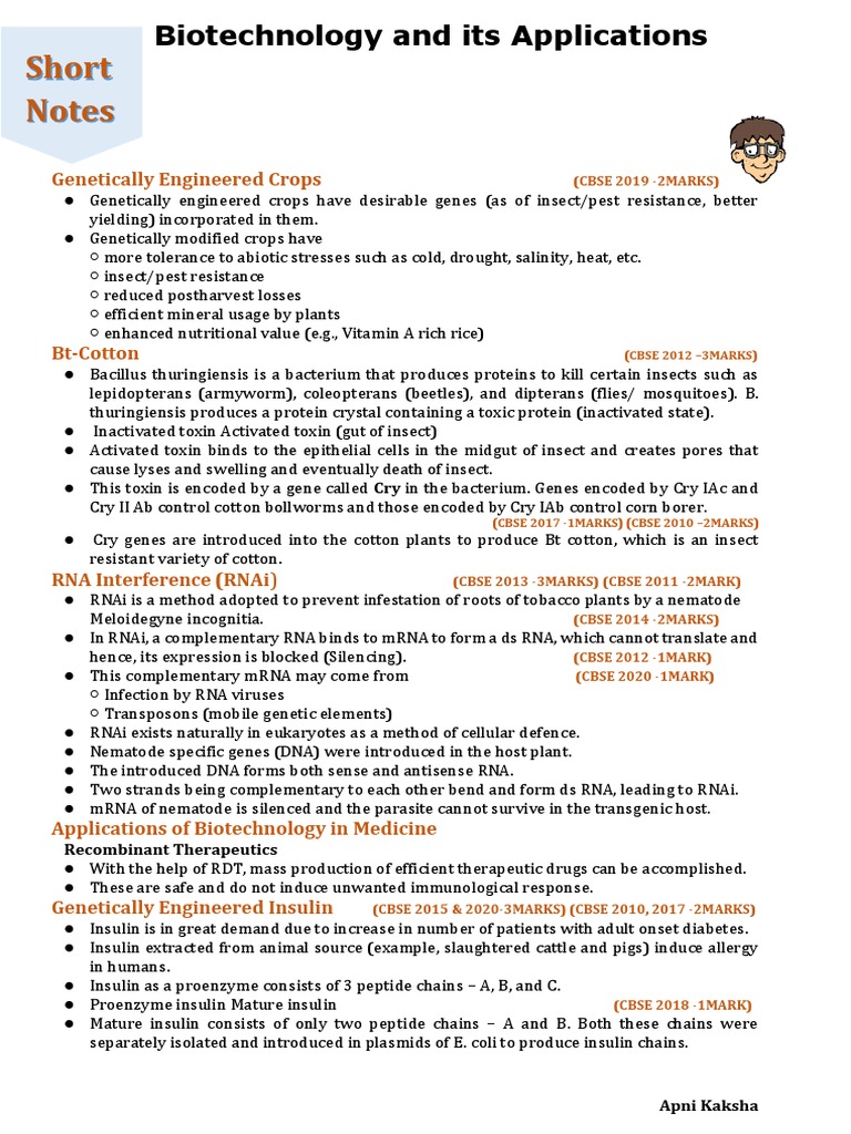 Biotechnology and Its Applications Short Notes | PDF | Rna Interference ...